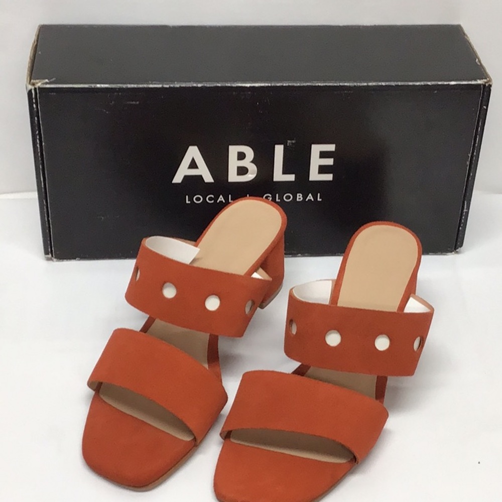 Able Elizabeth Perforated Block Heel Orange Shoes - Gem